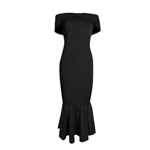 Bodycon Dresses for Women, Sequin Dress Long Sleeve Sun Dresses Women's Maxi Summer Women's Solid Color Sheath Sleeveless Bow Fishtail Dress Sexy Waist Gown Shipping Items Dress (L, Black)