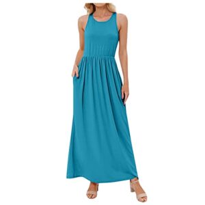 flowy dresses for women, country dress vestido de navidad para mujer summer long dress women casual women's dress loose solid color sleeveless vest dress dresses wedding guest (m, light blue)