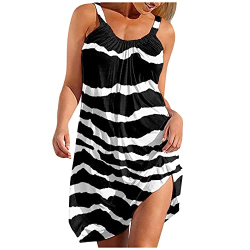 Dresses That Hide Belly Fat, Casual Summer Dresses for Women Black Wrap Dress Tall Maxi Dress Women's Fashion Printed Strapless Camisole Sleeveless Sling Dress Long Dresses Maxi (L, Black)