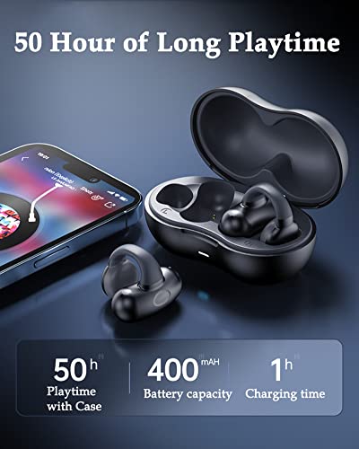 Wireless Ear Clip Bone Conduction Headphones Bluetooth Wireless Clip On Open Ear Earbuds with Earhook Earclip Bone Conduction Earbuds Head Set Waterproof Bone Conducting Ear Buds Induction Headphones