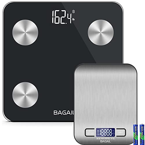 BAGAIL Basics Kitchen Scale +Smart Scale for Body Weight, Digital Bathroom Scale for BMI Weighing Body Fat, Body Composition Monitor Health Analyzer with Smartphone App, 400lbs/180KG