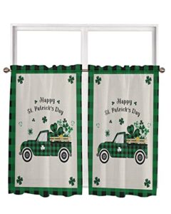 lbdekor sheer curtains 54 inch length, farm truck curtain sheers kitchen curtains cafe curtains for bedroom living room voile windows curtain rod pocket 2 panels st. patricks clover green plaid