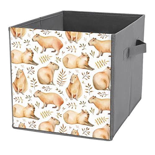 Funny Capybaras Animals Canvas Collapsible Storage Bins Cube Organizer Baskets with Handles for Home Office Car