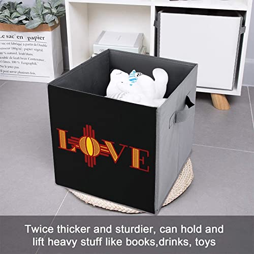 New Mexico Flag Love Canvas Collapsible Storage Bins Cube Organizer Baskets with Handles for Home Office Car