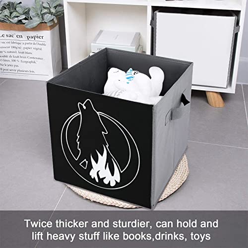 Howling Wolf Black Half Moon Canvas Collapsible Storage Bins Cube Organizer Baskets with Handles for Home Office Car