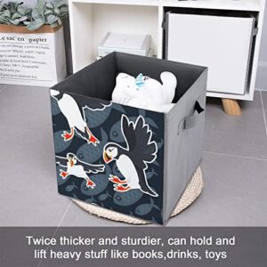 Flying Atlantic Puffin Canvas Collapsible Storage Bins Cube Organizer Baskets with Handles for Home Office Car