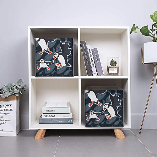 Flying Atlantic Puffin Canvas Collapsible Storage Bins Cube Organizer Baskets with Handles for Home Office Car