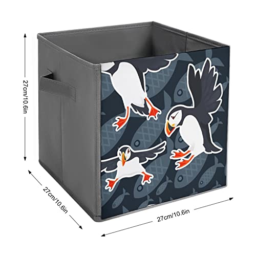 Flying Atlantic Puffin Canvas Collapsible Storage Bins Cube Organizer Baskets with Handles for Home Office Car