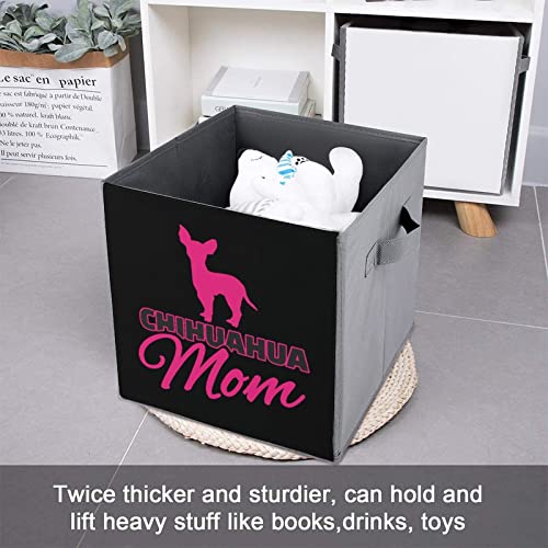 Chihuahua Mom Dog Canvas Collapsible Storage Bins Cube Organizer Baskets with Handles for Home Office Car