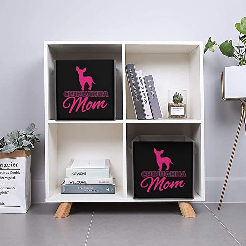 Chihuahua Mom Dog Canvas Collapsible Storage Bins Cube Organizer Baskets with Handles for Home Office Car