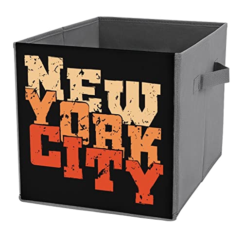 Retro New York City Canvas Collapsible Storage Bins Cube Organizer Baskets with Handles for Home Office Car