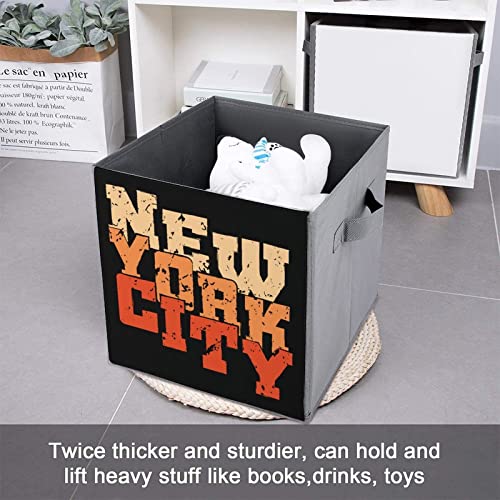 Retro New York City Canvas Collapsible Storage Bins Cube Organizer Baskets with Handles for Home Office Car