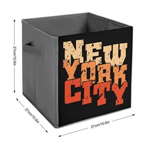 Retro New York City Canvas Collapsible Storage Bins Cube Organizer Baskets with Handles for Home Office Car