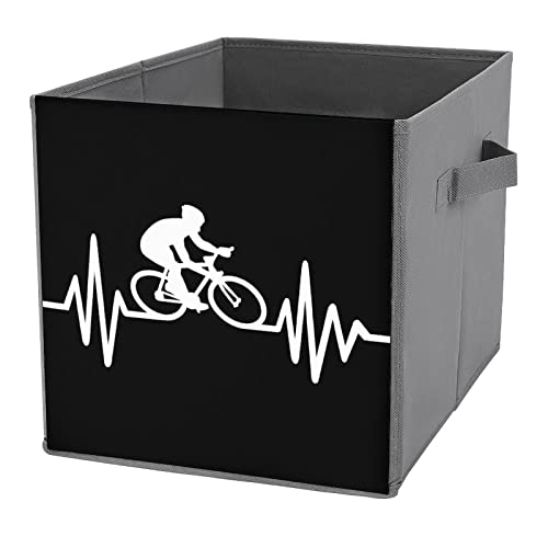 Bike Cycling Heartbeat Lifeline Canvas Collapsible Storage Bins Cube Organizer Baskets with Handles for Home Office Car