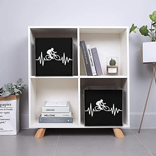 Bike Cycling Heartbeat Lifeline Canvas Collapsible Storage Bins Cube Organizer Baskets with Handles for Home Office Car