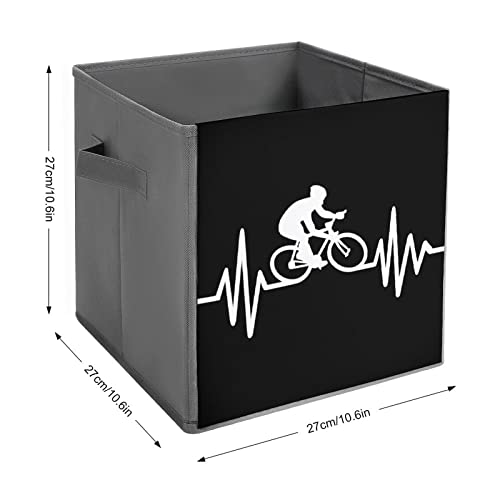 Bike Cycling Heartbeat Lifeline Canvas Collapsible Storage Bins Cube Organizer Baskets with Handles for Home Office Car