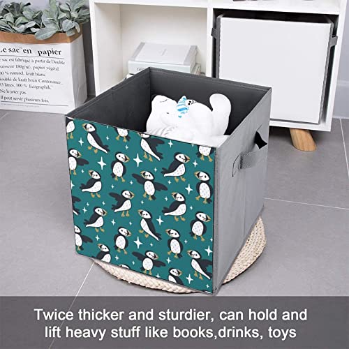 Puffins with Stars Canvas Collapsible Storage Bins Cube Organizer Baskets with Handles for Home Office Car