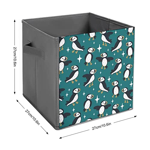 Puffins with Stars Canvas Collapsible Storage Bins Cube Organizer Baskets with Handles for Home Office Car