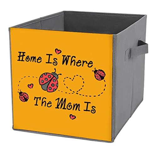 Ladybird Home is Where The Mom is Canvas Collapsible Storage Bins Cube Organizer Baskets with Handles for Home Office Car