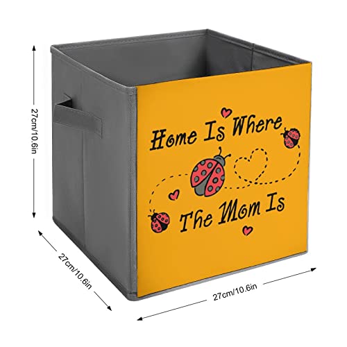 Ladybird Home is Where The Mom is Canvas Collapsible Storage Bins Cube Organizer Baskets with Handles for Home Office Car