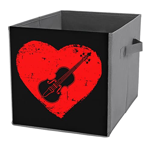 Heart Violin Love Canvas Collapsible Storage Bins Cube Organizer Baskets with Handles for Home Office Car