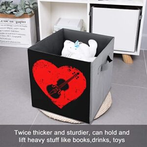 Heart Violin Love Canvas Collapsible Storage Bins Cube Organizer Baskets with Handles for Home Office Car