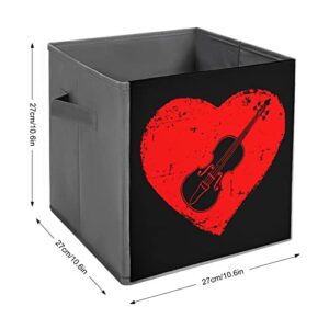 Heart Violin Love Canvas Collapsible Storage Bins Cube Organizer Baskets with Handles for Home Office Car