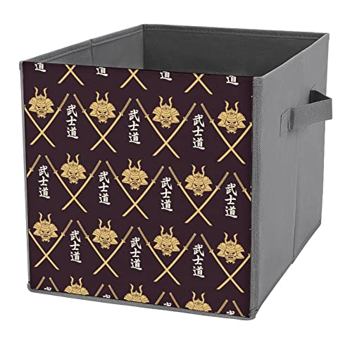 Japan Samurai Canvas Collapsible Storage Bins Cube Organizer Baskets with Handles for Home Office Car