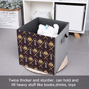 Japan Samurai Canvas Collapsible Storage Bins Cube Organizer Baskets with Handles for Home Office Car