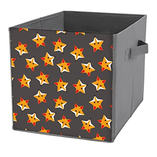 Fox Face Cute Star Canvas Collapsible Storage Bins Cube Organizer Baskets with Handles for Home Office Car