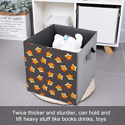 Fox Face Cute Star Canvas Collapsible Storage Bins Cube Organizer Baskets with Handles for Home Office Car