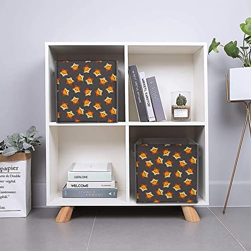 Fox Face Cute Star Canvas Collapsible Storage Bins Cube Organizer Baskets with Handles for Home Office Car