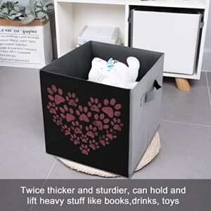 Dog Paws Print Heart Canvas Collapsible Storage Bins Cube Organizer Baskets with Handles for Home Office Car