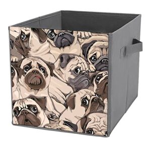 funny pug dogs faces canvas collapsible storage bins cube organizer baskets with handles for home office car