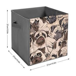 Funny Pug Dogs Faces Canvas Collapsible Storage Bins Cube Organizer Baskets with Handles for Home Office Car