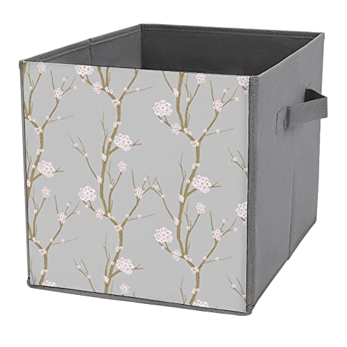 Cherry Blossom Flower Canvas Collapsible Storage Bins Cube Organizer Baskets with Handles for Home Office Car