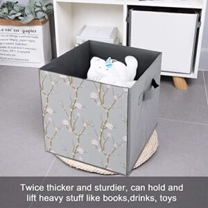 Cherry Blossom Flower Canvas Collapsible Storage Bins Cube Organizer Baskets with Handles for Home Office Car