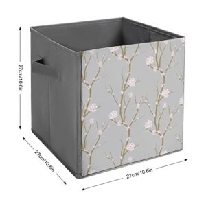 Cherry Blossom Flower Canvas Collapsible Storage Bins Cube Organizer Baskets with Handles for Home Office Car