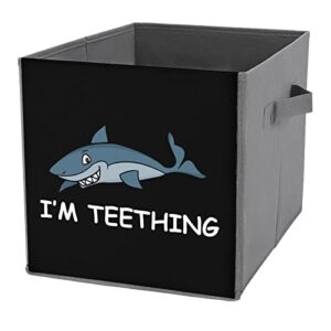 teething shark canvas collapsible storage bins cube organizer baskets with handles for home office car