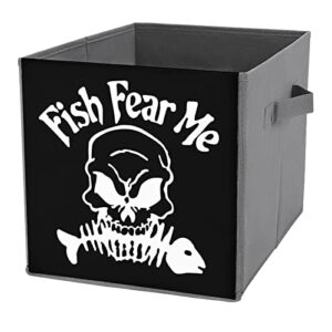 fish fear me canvas collapsible storage bins cube organizer baskets with handles for home office car