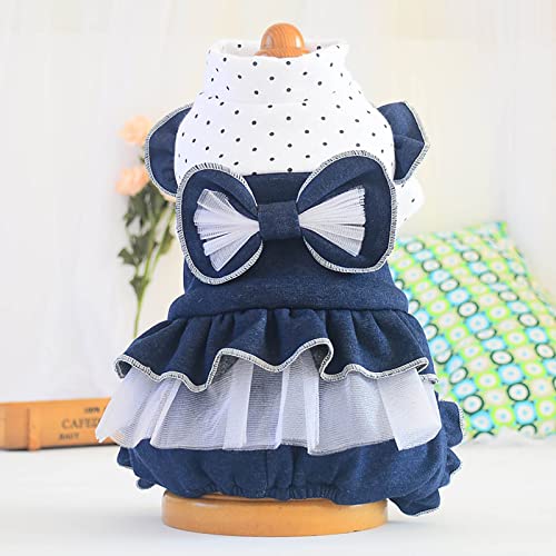 Pet Clothes Hangers for Small Dogs Dresses Thickening Four Legs Pet Clothing Princess Bow Denim Skirt