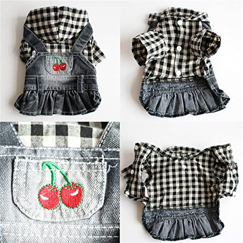 Pet Clothes for Small Dogs Girl Fruit Embroidered Dog Dress Clothing Stripe Plaid Puppy Denim Hoodie Jacket