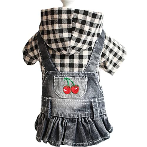 Pet Clothes for Small Dogs Girl Fruit Embroidered Dog Dress Clothing Stripe Plaid Puppy Denim Hoodie Jacket