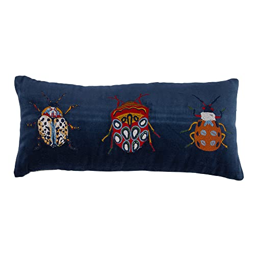 Creative Co-Op Cotton Velvet Lumbar Beetle Embroidery, Multicolor Pillow, Multi