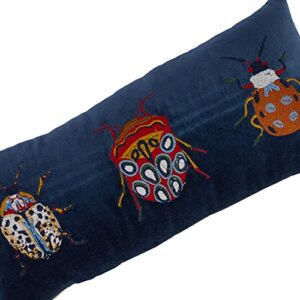 Creative Co-Op Cotton Velvet Lumbar Beetle Embroidery, Multicolor Pillow, Multi