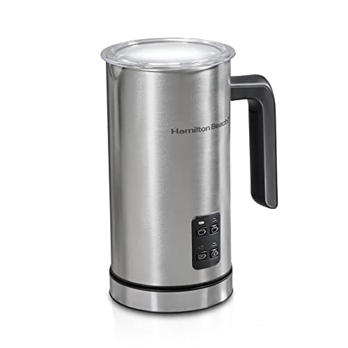 Hamilton Beach Electric Milk Frother & Warmer, Automatic Warm or Cold Foam, 5-10 oz., Create Café-Quality Coffee, Latte, Cappuccino, Frappe, Hot Chocolate, 4 Settings, Stainless Steel (43565C)