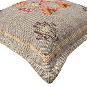 Creative Co-Op Handwoven Cotton Throw Geometric Embroidery, Multicolor Pillow, Multi