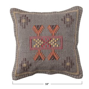 Creative Co-Op Handwoven Cotton Throw Geometric Embroidery, Multicolor Pillow, Multi