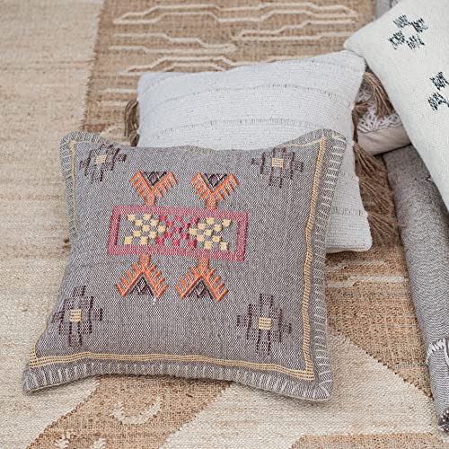 Creative Co-Op Handwoven Cotton Throw Geometric Embroidery, Multicolor Pillow, Multi