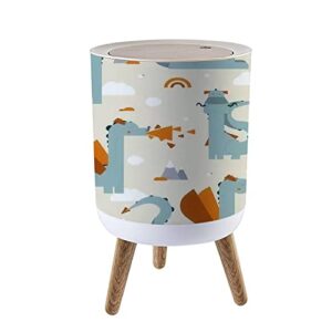 small trash can with lid for bathroom kitchen office diaper seamless flat dragons ornament for kids dragons fighting clouds bedroom garbage trash bin dog proof waste basket cute decorative